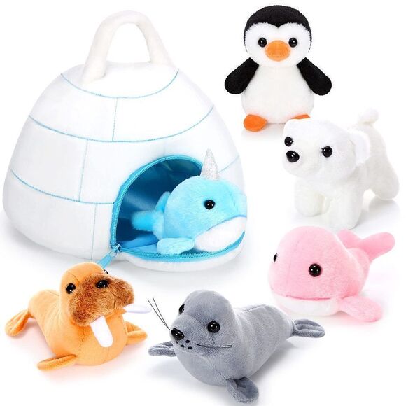 Toys | 7 Pieces Polarstuffed Animals Playset With Igloo Plush Includes ...
